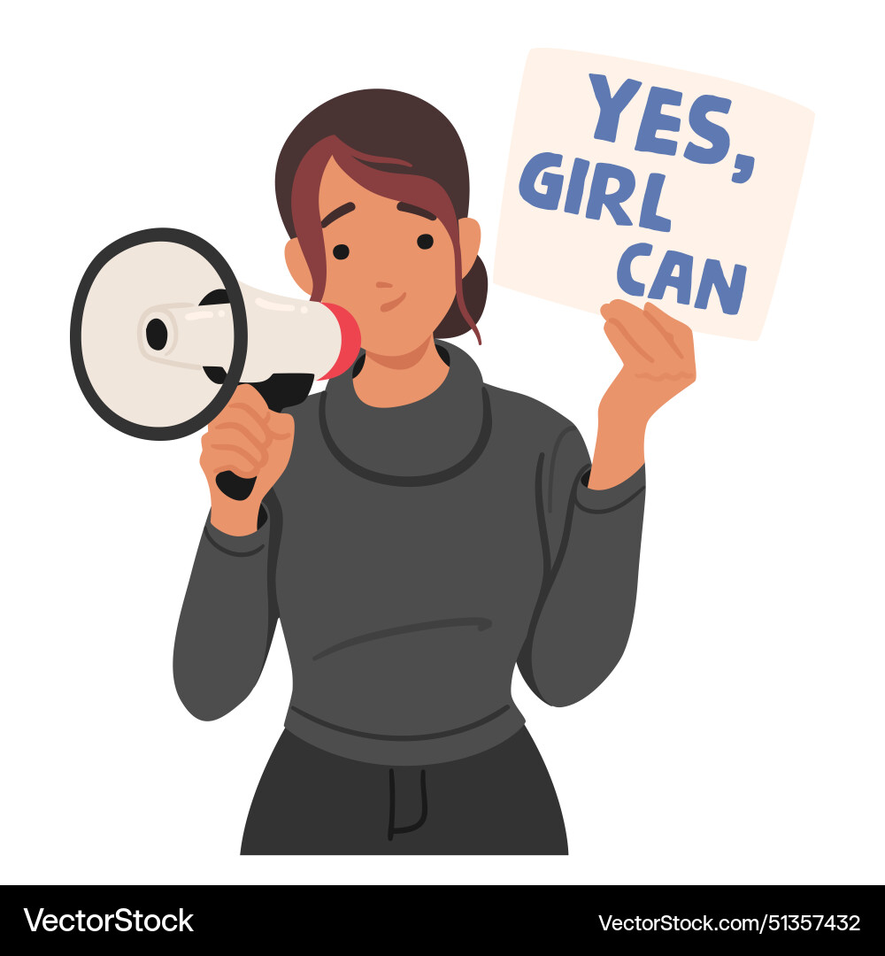 Determined woman character holding a megaphone Vector Image