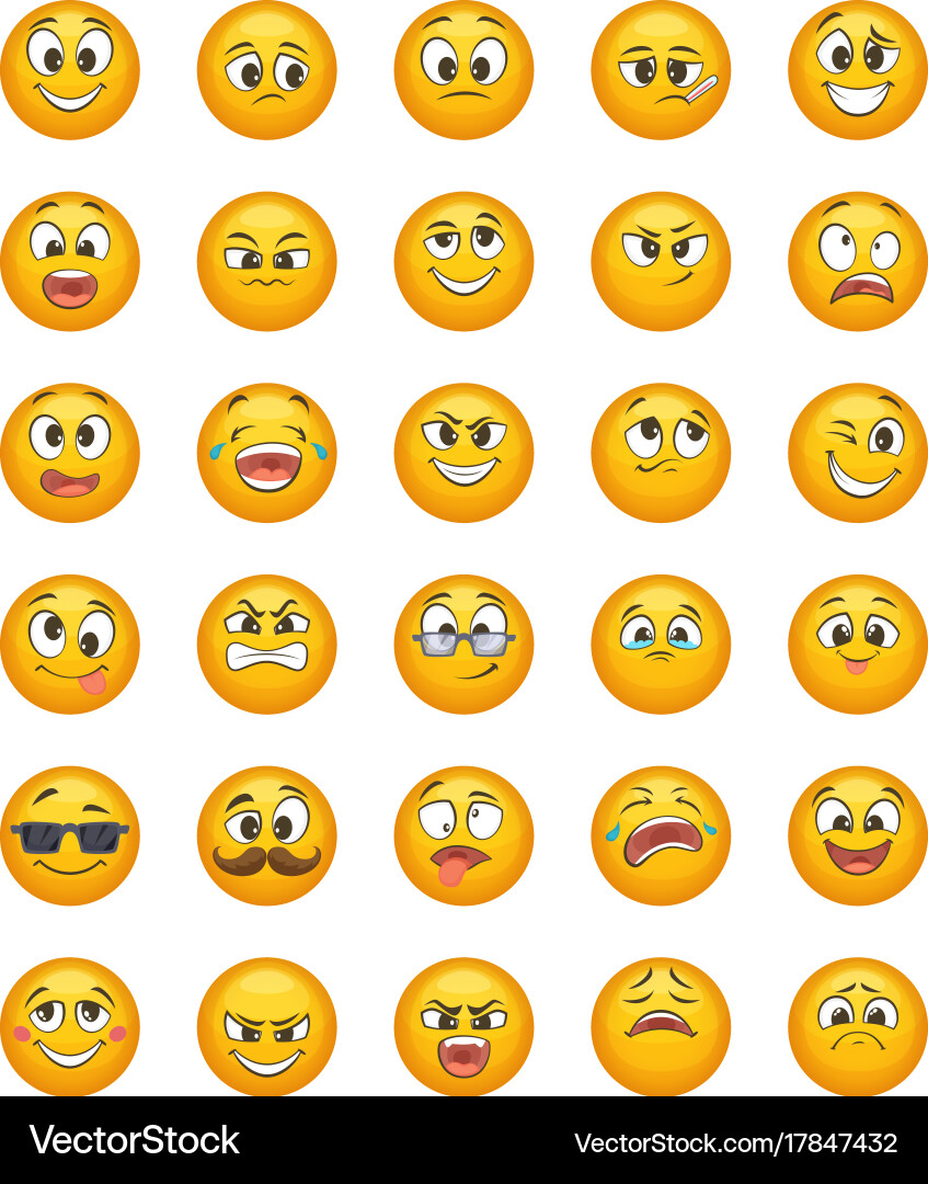 Emoticon set with different funny emotions Vector Image