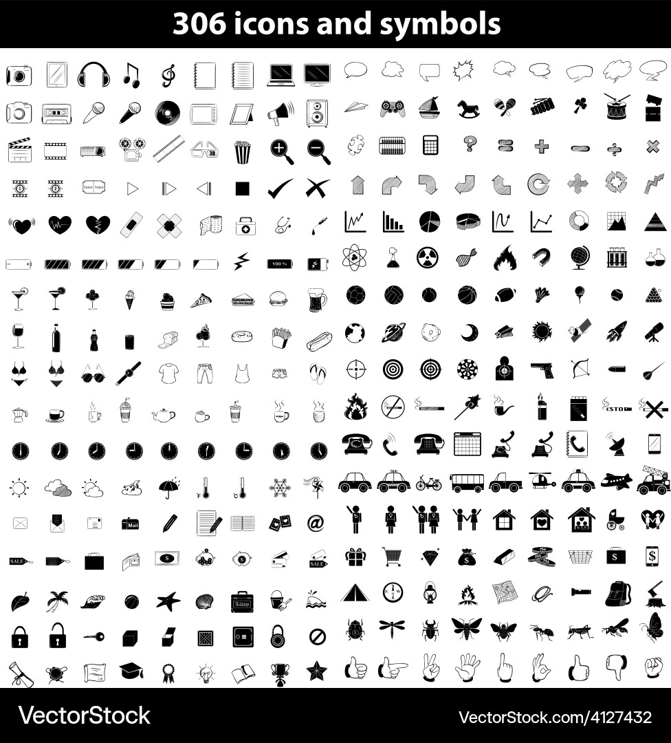 Set of icons and symbols Royalty Free Vector Image