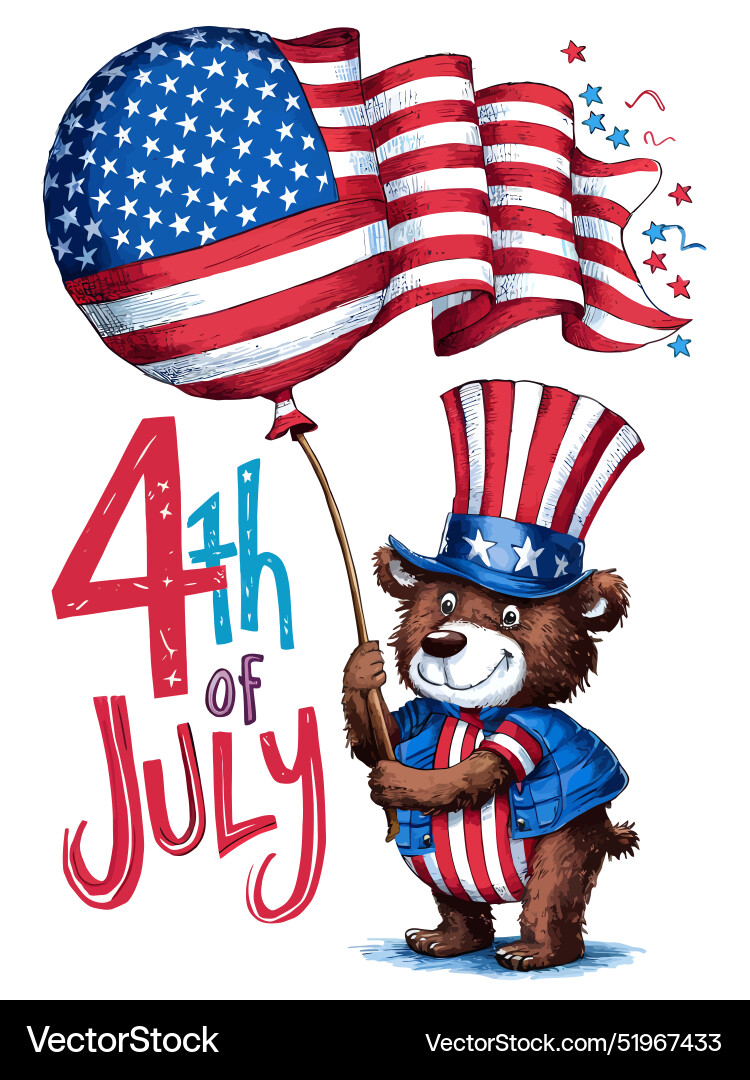 4th of july celebration teddy bear Royalty Free Vector Image