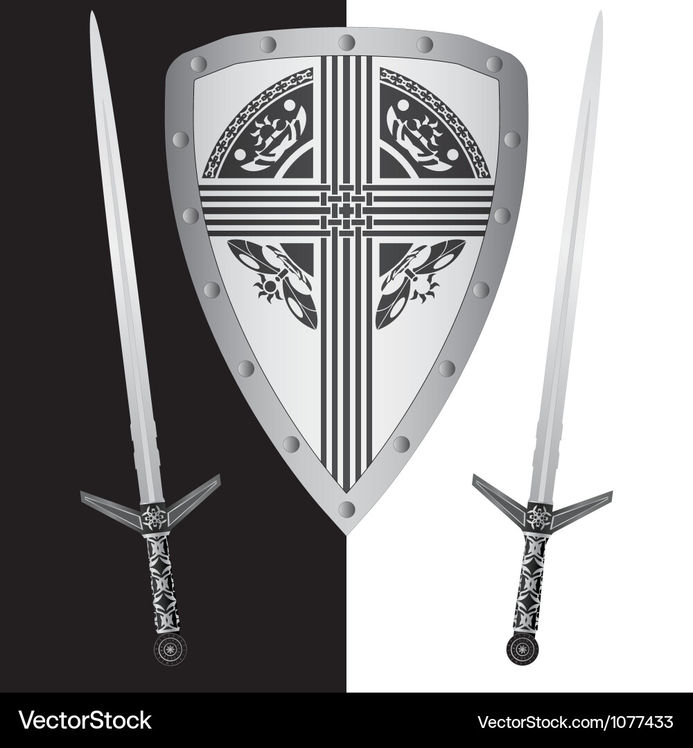Fantasy shield and swordsfourth variant Royalty Free Vector