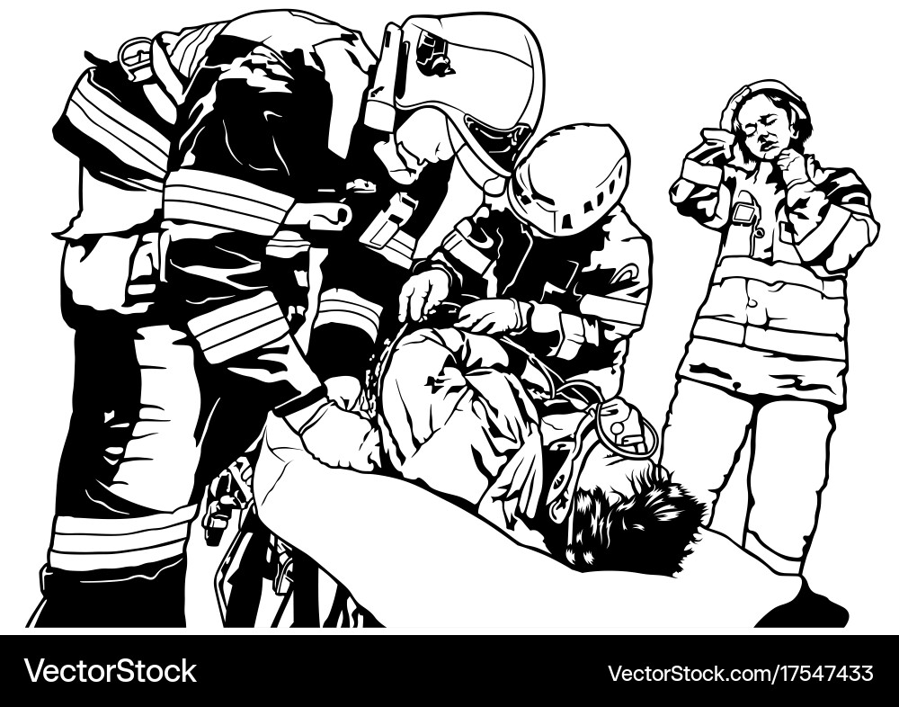 Firefighters and saved man Royalty Free Vector Image