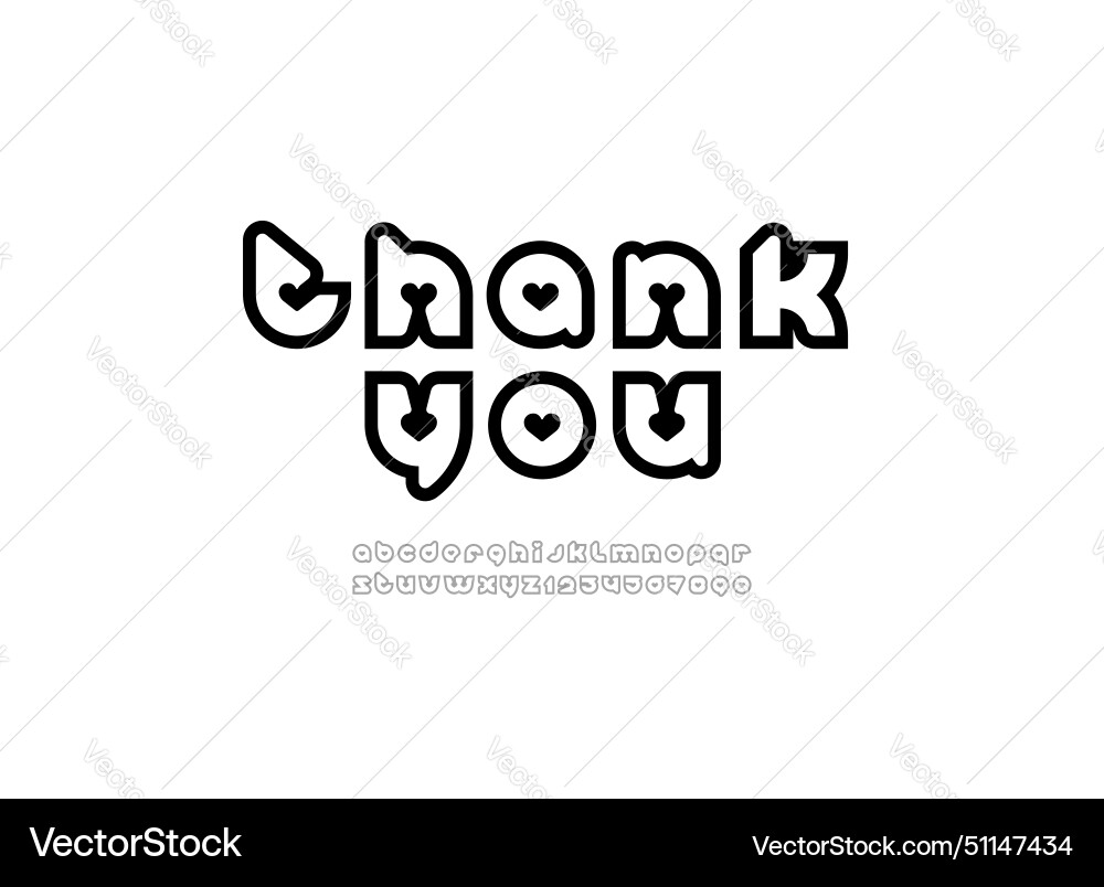 Alphabet outline font with heart Royalty Free Vector Image