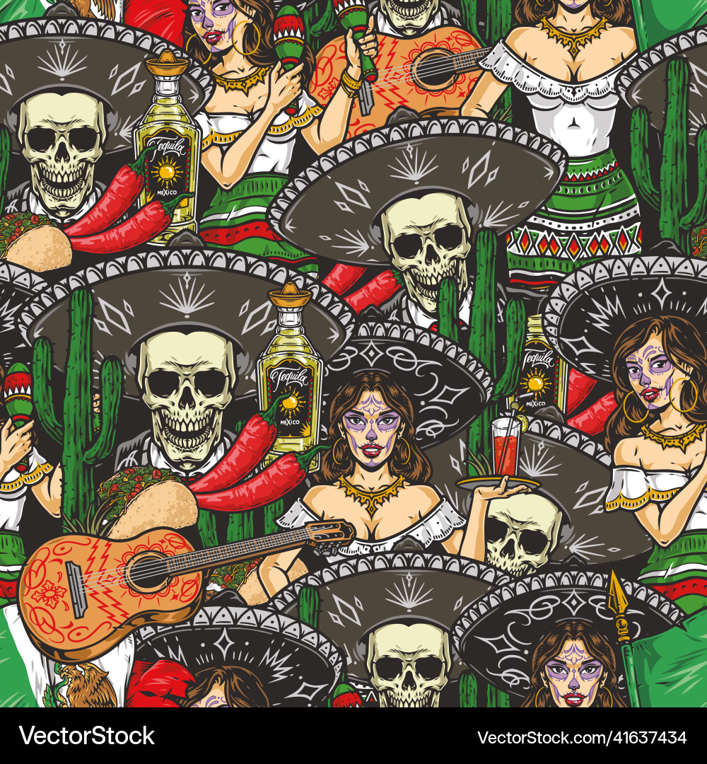 Colorful mexican stickers seamless pattern Vector Image