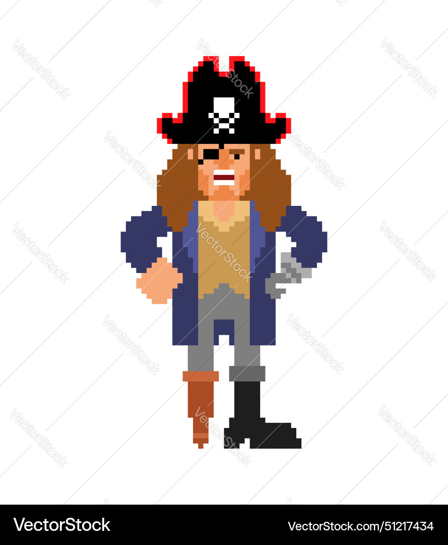 Pirate pixel art filibuster 8 bit pixelated Vector Image