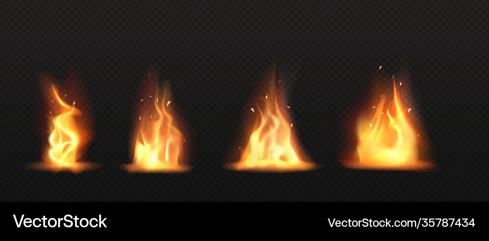 Realistic fire torch flame set isolated clip art Vector Image