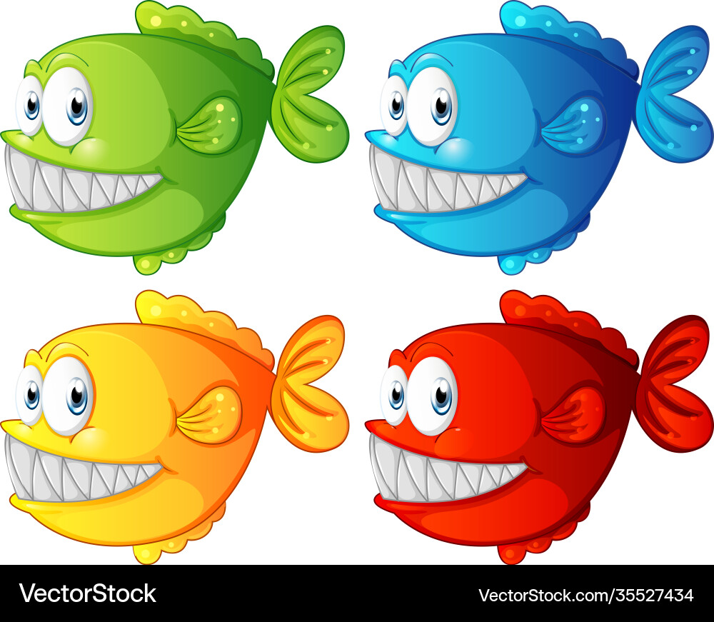 Set different color exotic fish cartoon Royalty Free Vector