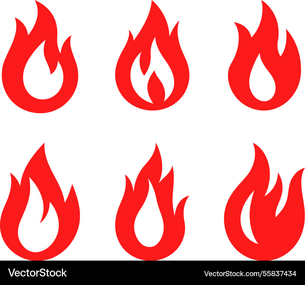 Set of red burning fire flame icons Royalty Free Vector