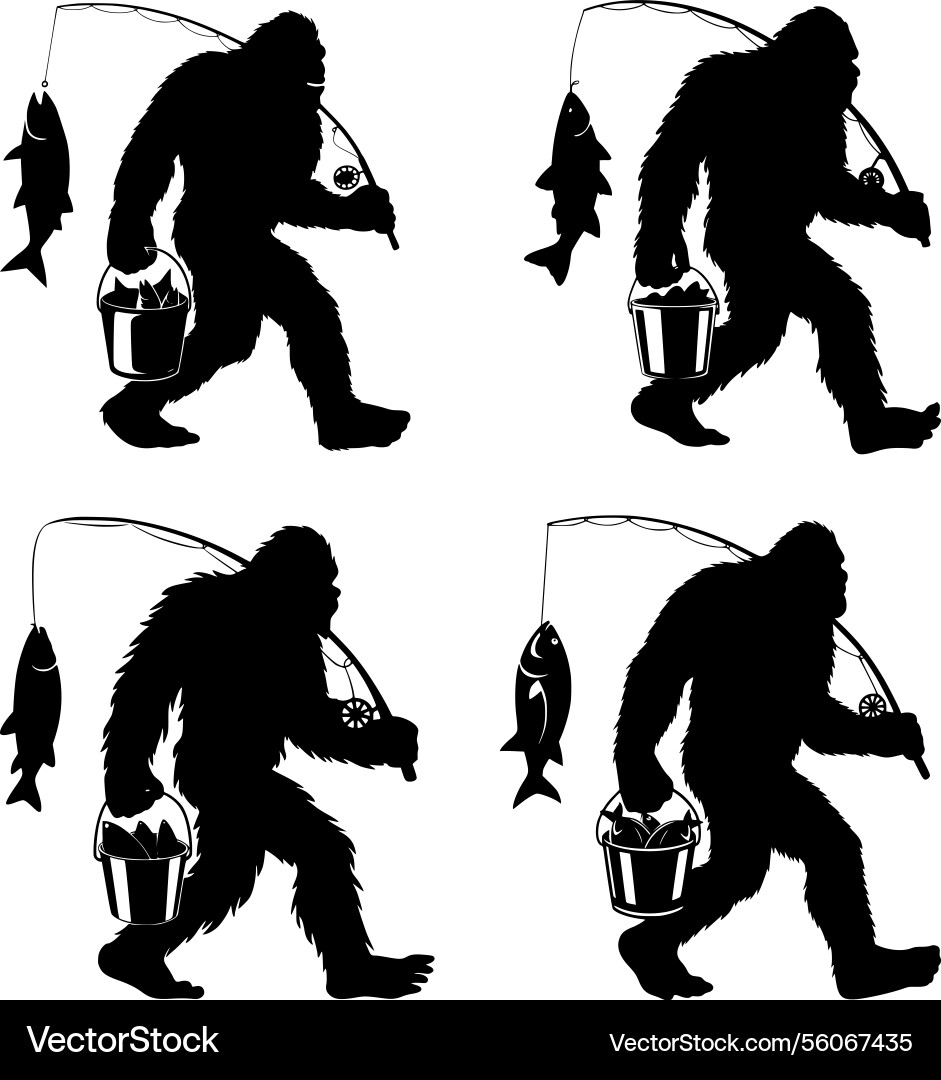 Bigfoot file fishing Royalty Free Vector Image