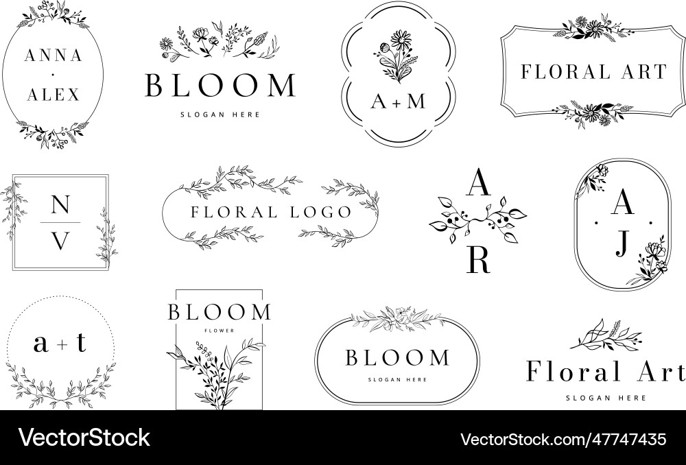 Botanical Floral Emblems & Frames Royalty Free Vector