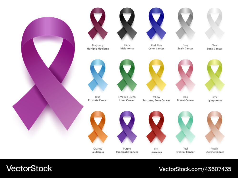 Cancer ribbon realistic 3d awareness Royalty Free Vector