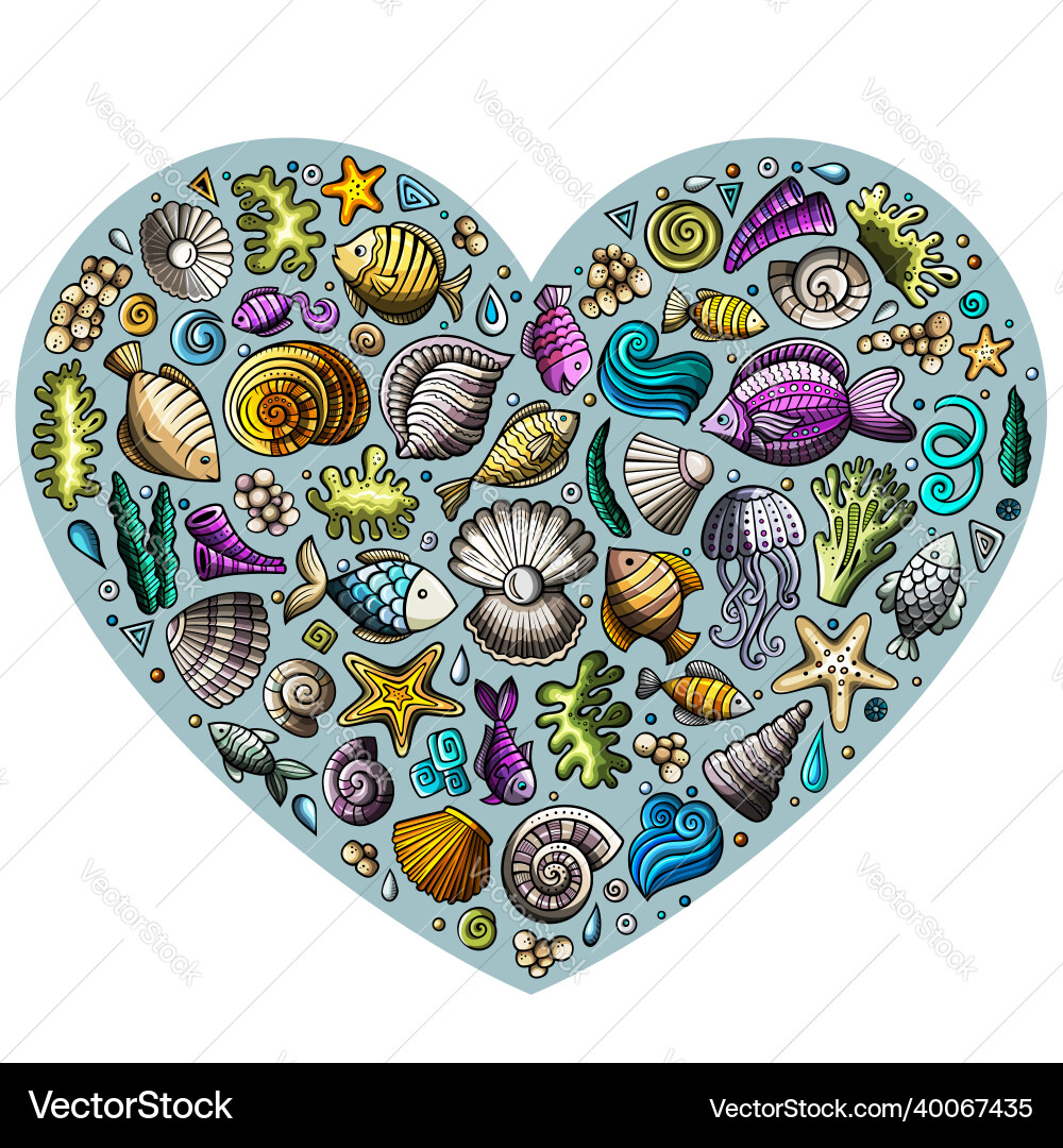 Colorful set of marine life objects Royalty Free Vector