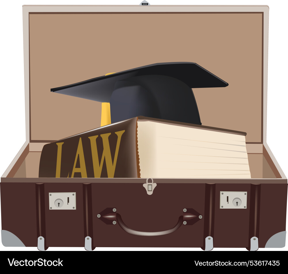 Graduation cap resting on law book inside open Vector Image