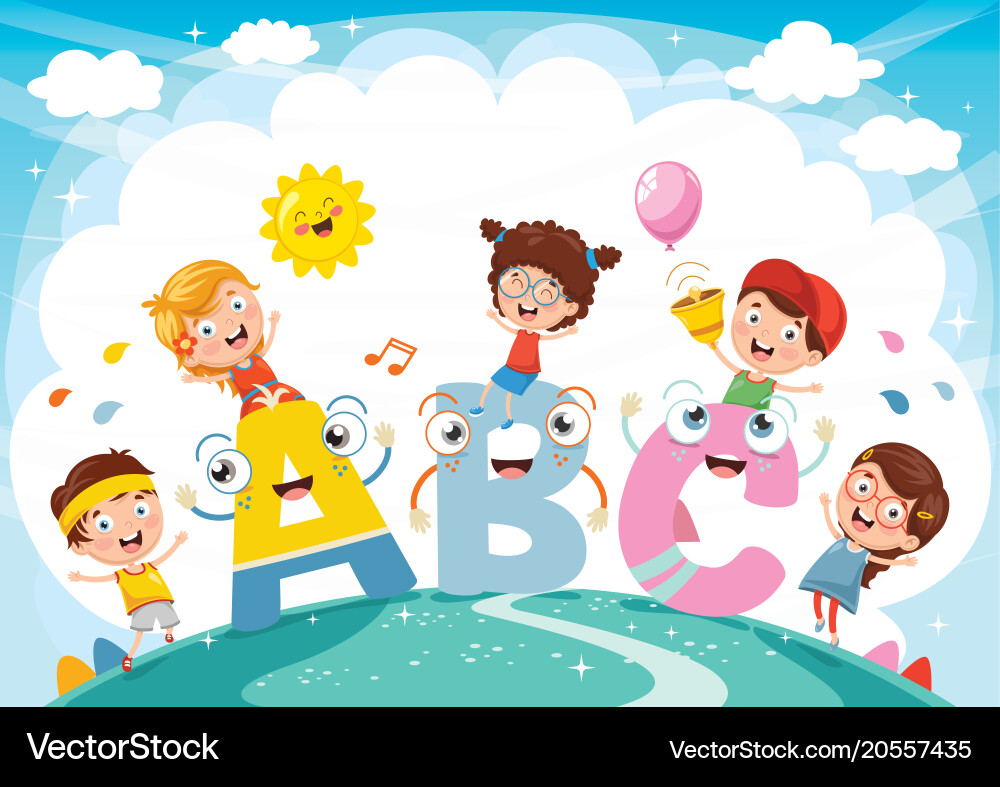 Kids and alphabet characters Royalty Free Vector Image