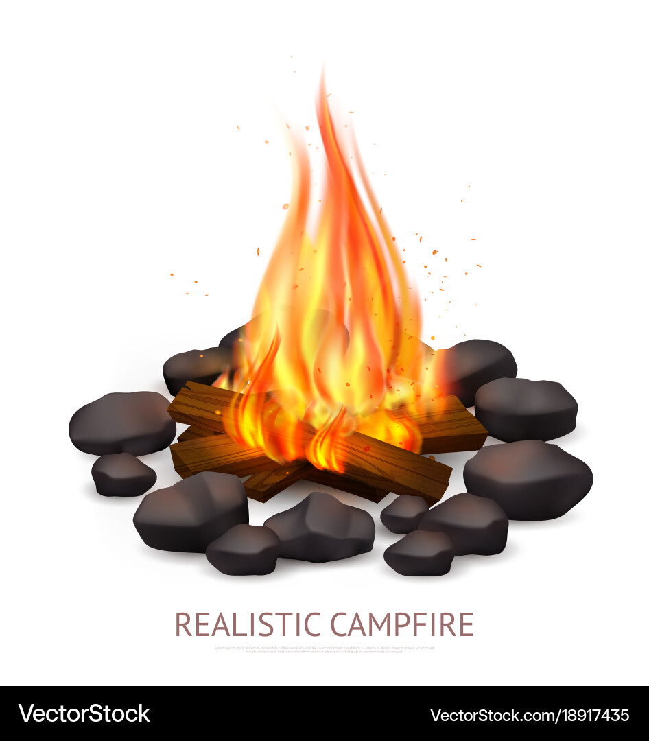 Realistic campfire background composition Vector Image