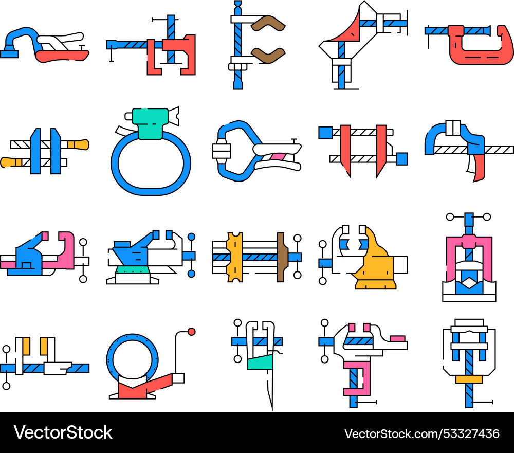 Clamp vice grip tool metal icons set Royalty Free Vector