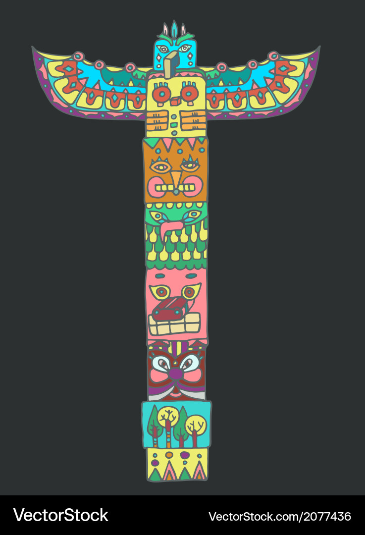 Color totem pole with animals Royalty Free Vector Image
