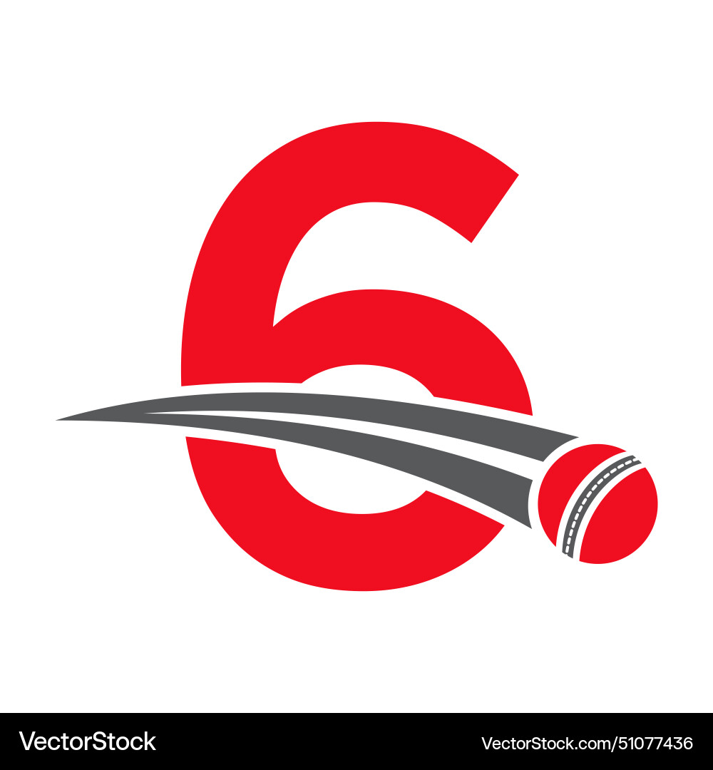 Cricket logo on letter 6 concept with moving Vector Image