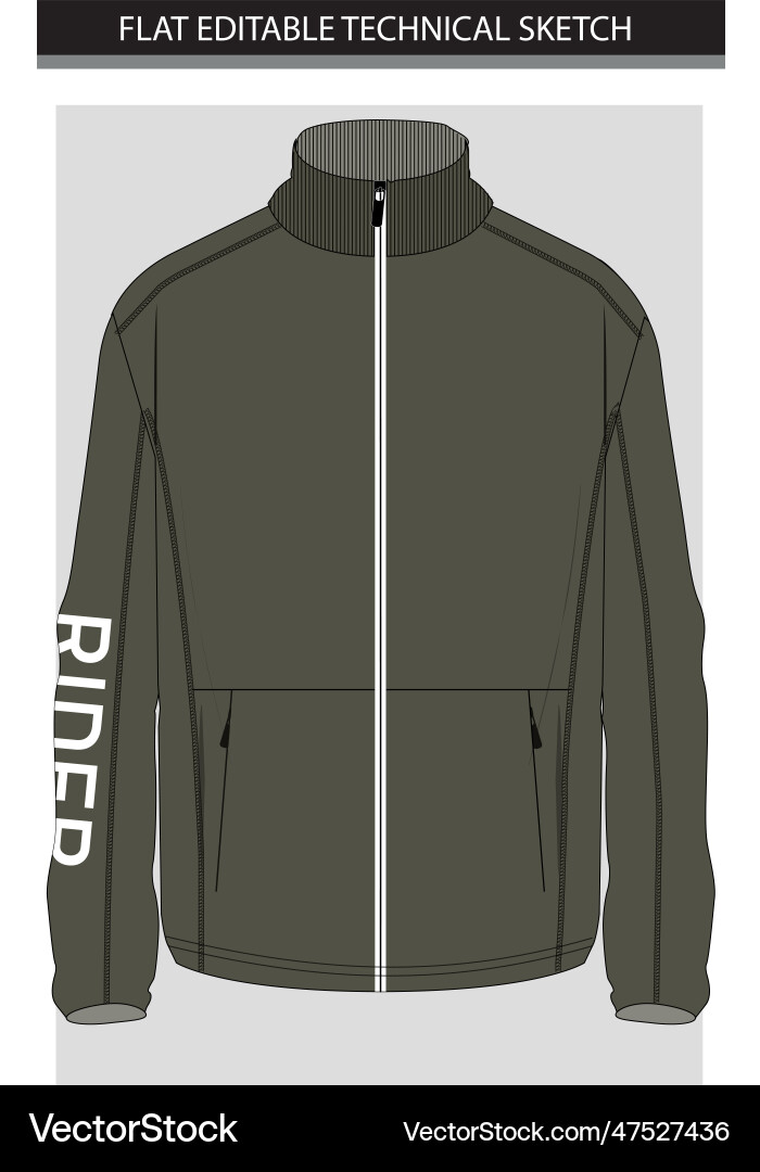 Green hooded bomber jacket flat sketch technical v