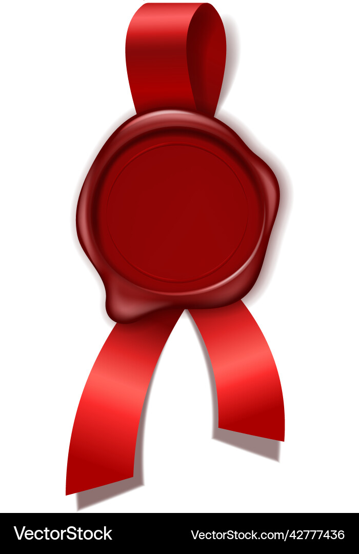 Realistic guarantee mark wax sealed red ribbon Vector Image