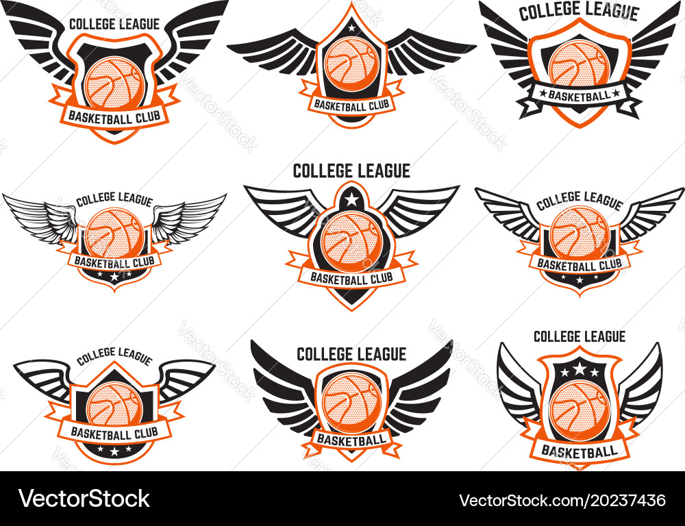 Set of winged emblems with basketball ball design Vector Image