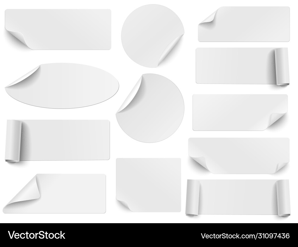 Set white paper stickers different shapes Vector Image