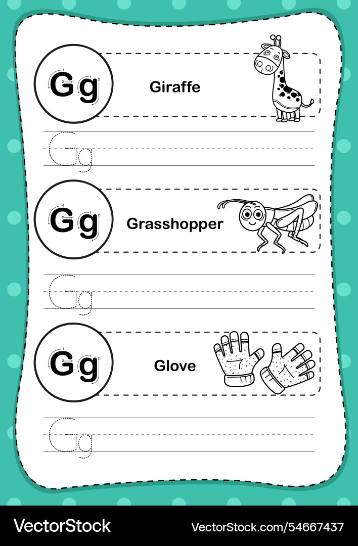 Alphabet letter g exercise with cartoon Royalty Free Vector