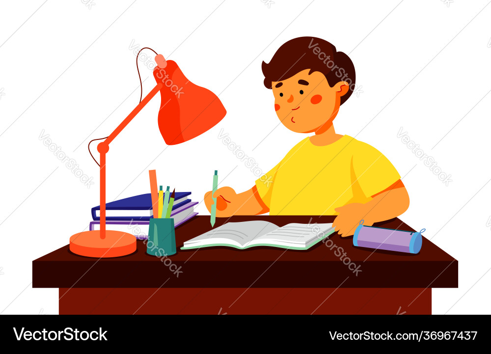Boy doing homework - colorful flat design style Vector Image