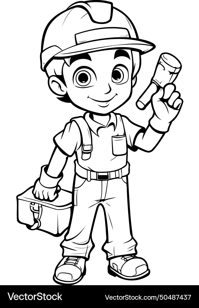 Cartoon construction worker clip art for coloring Vector Image