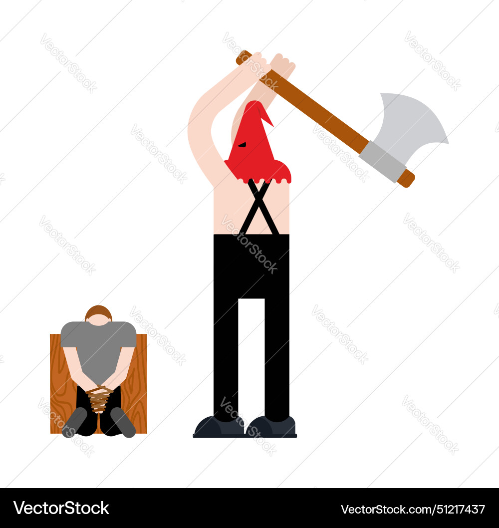 Executioner cuts his head on scaffold Royalty Free Vector