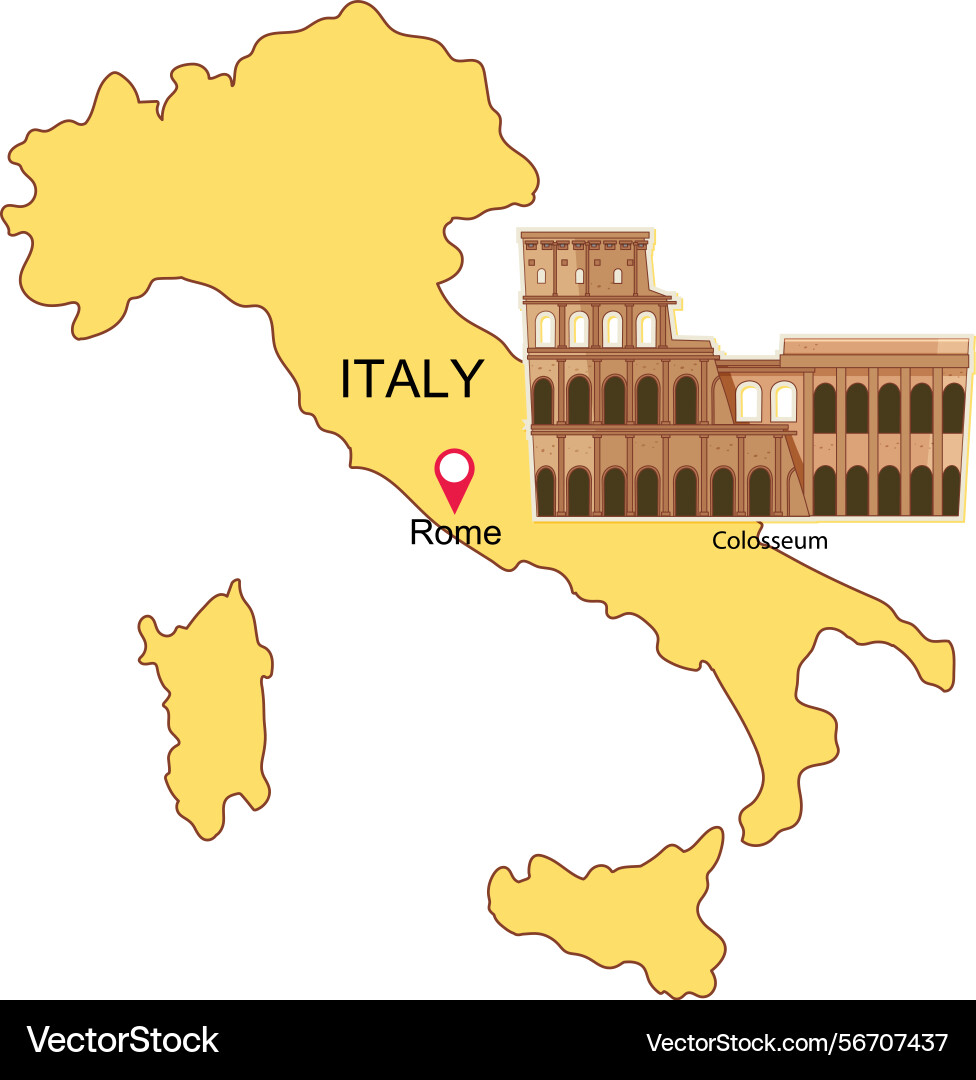 Italy map highlighting rome with a colosseum Vector Image