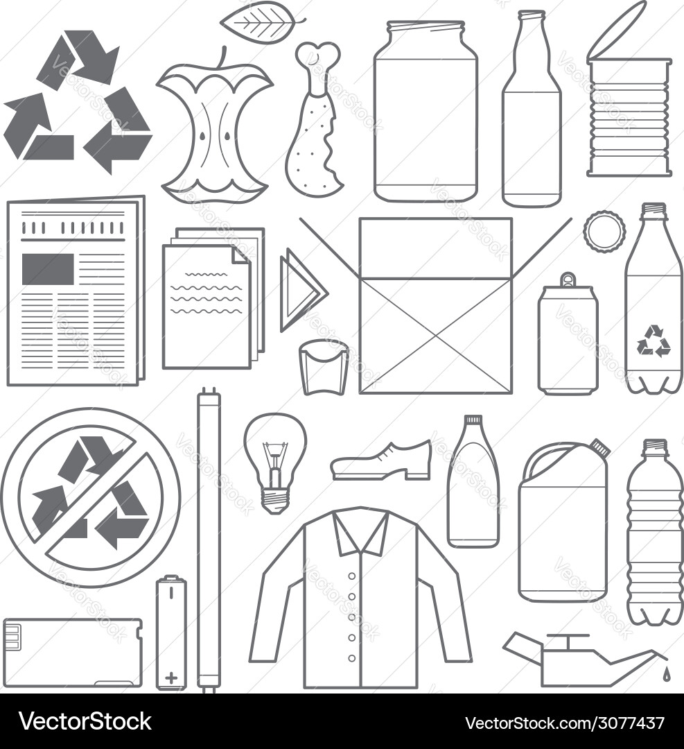 Recycling and various waste icons Royalty Free Vector Image