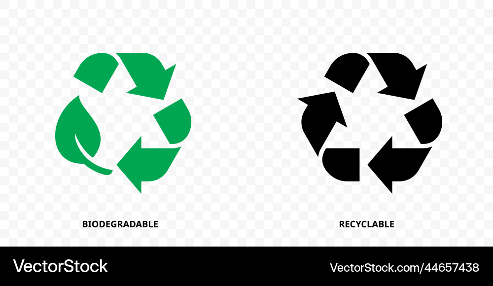 Biodegradable recyclable icons leaf and arrow eco Vector Image