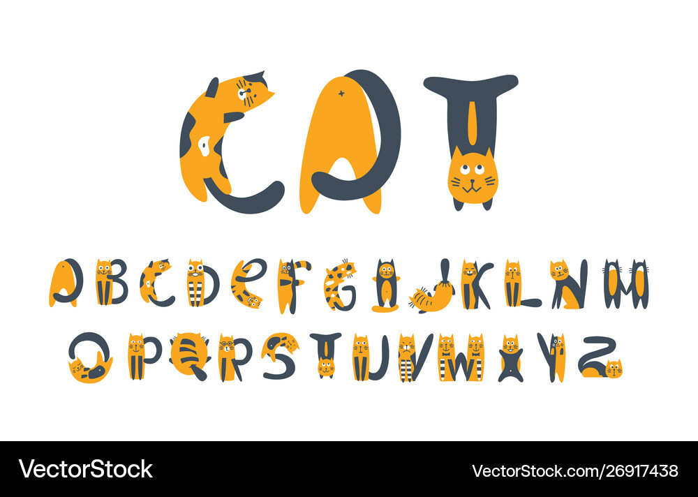 Cute Cat Alphabet - Cartoon Font – Royalty-Free Vector | VectorStock