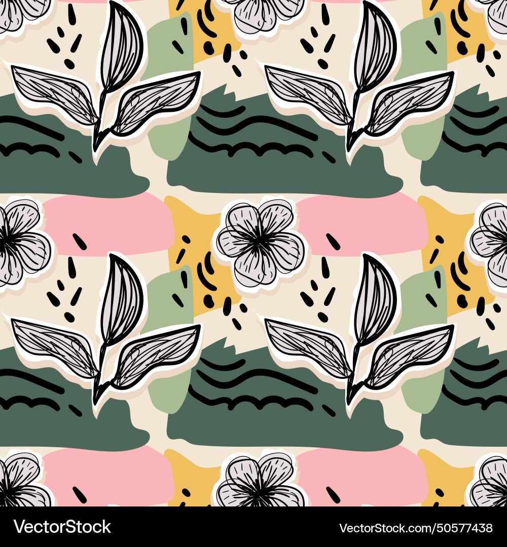 Hand drawn collage seamless pattern design Vector Image