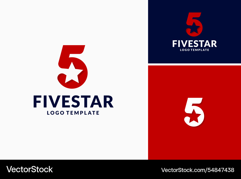 Letter number 5 five pointed star logo Royalty Free Vector