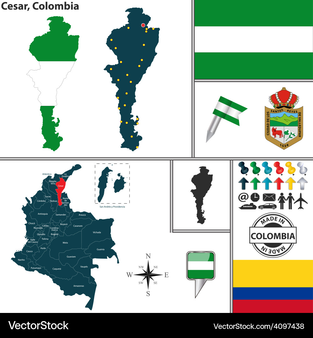 Map of cesar Royalty Free Vector Image - VectorStock