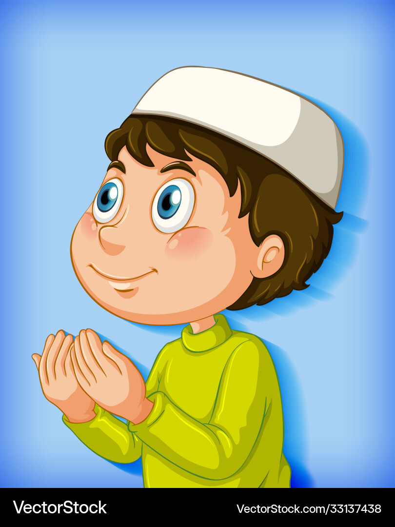 Muslim boy praying on colour gradient background Vector Image