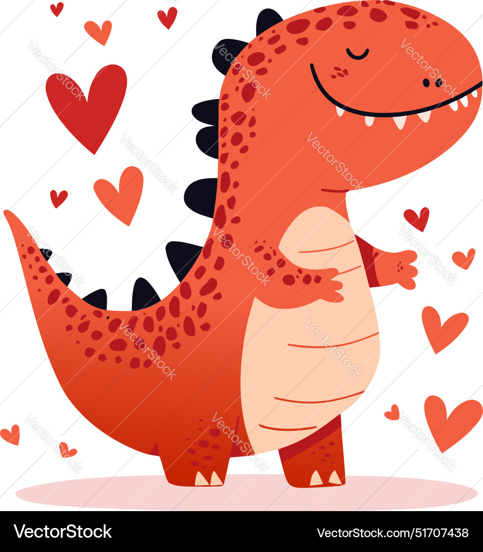 Red dinosaur valentines day Royalty Free Vector Image