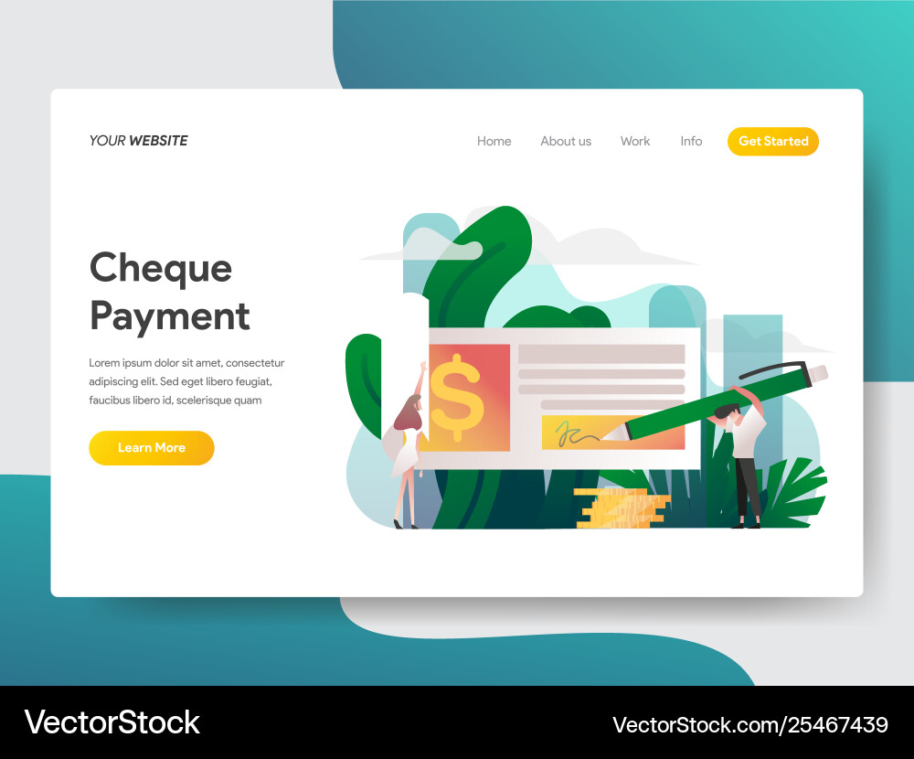 Cheque Payment Landing Page Royalty Free Vector Image