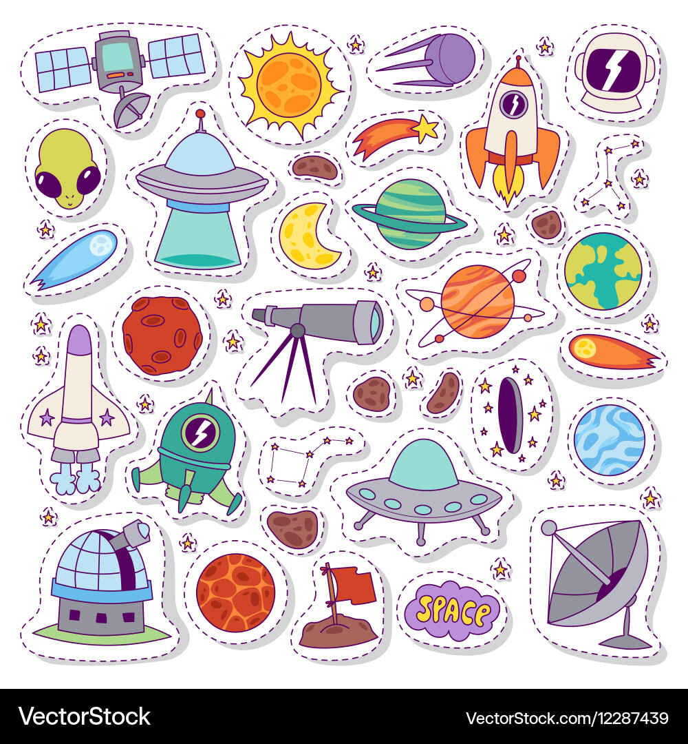 Cute Space Stickers - Planets & Stars Vector Image