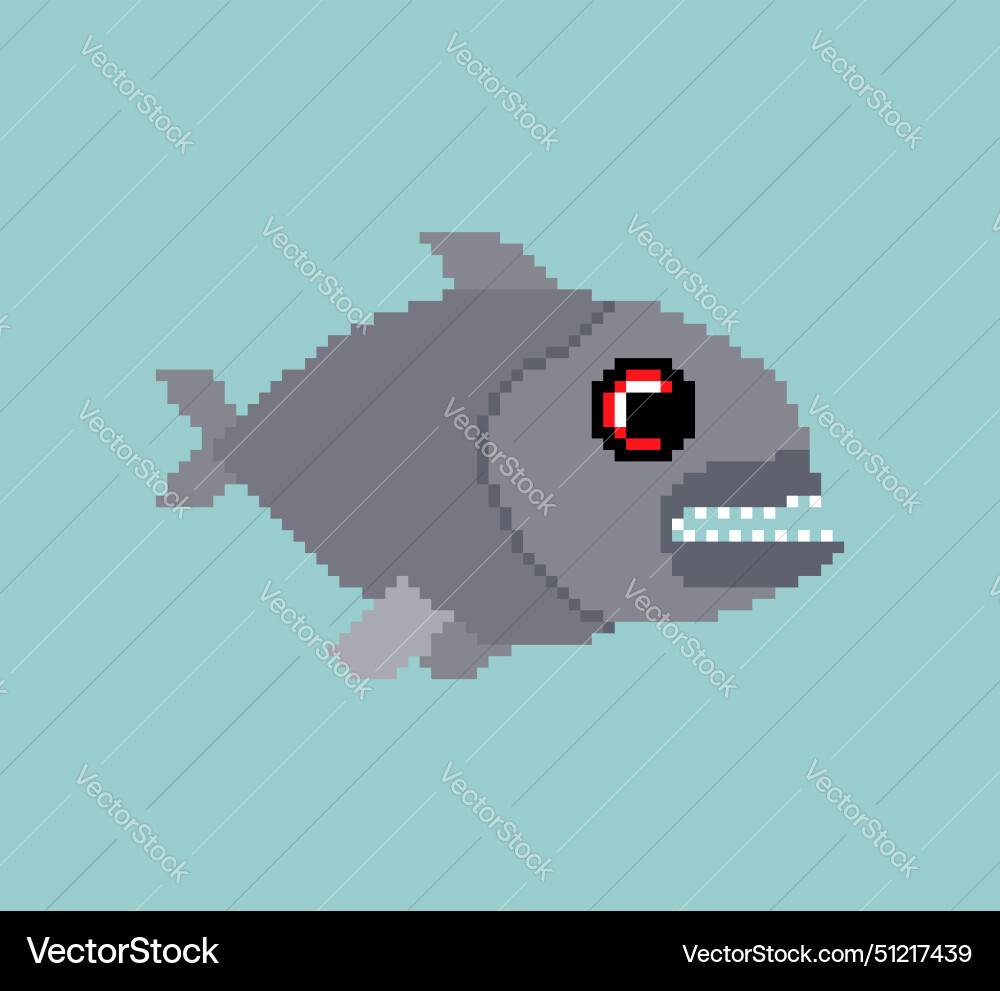 Piranha pixel art freshwater fish pixelated 8 bit Vector Image