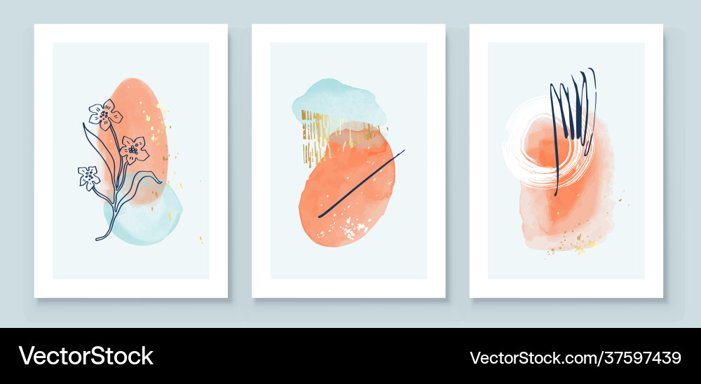 Teal and peach abstract watercolor compositions Vector Image