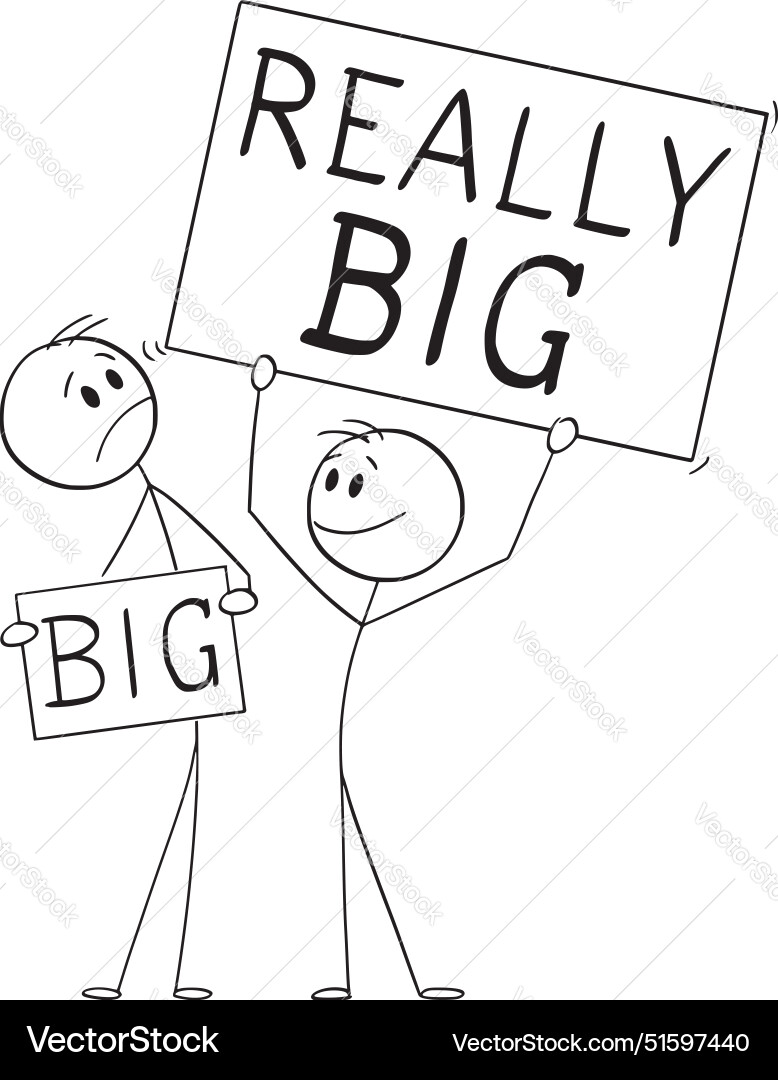 Big or even bigger cartoon stick figure Royalty Free Vector