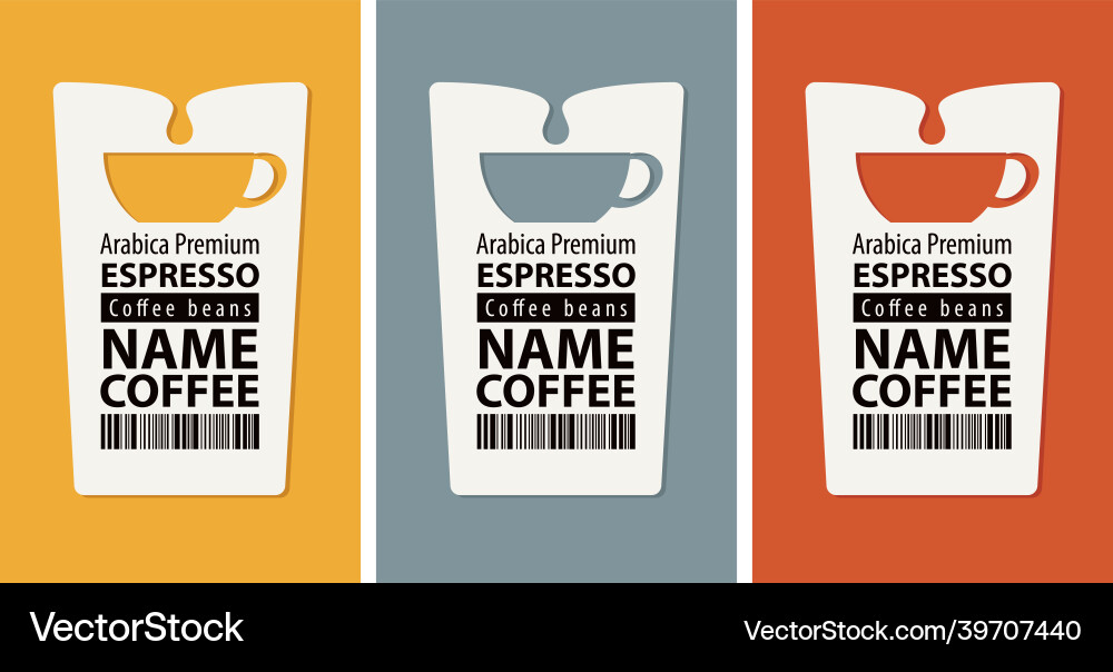 Coffee Labels with Cups & Barcodes Royalty Free Vector