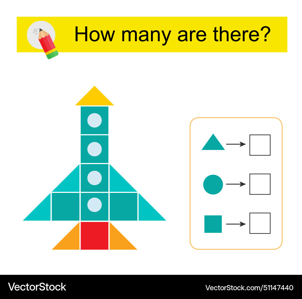 Math activity for kids how many geometric shapes Vector Image