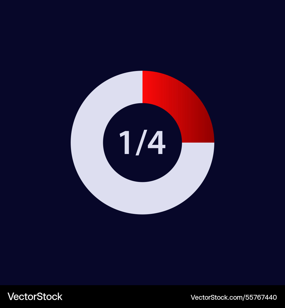Quarter circle diagram showing one fourth Vector Image