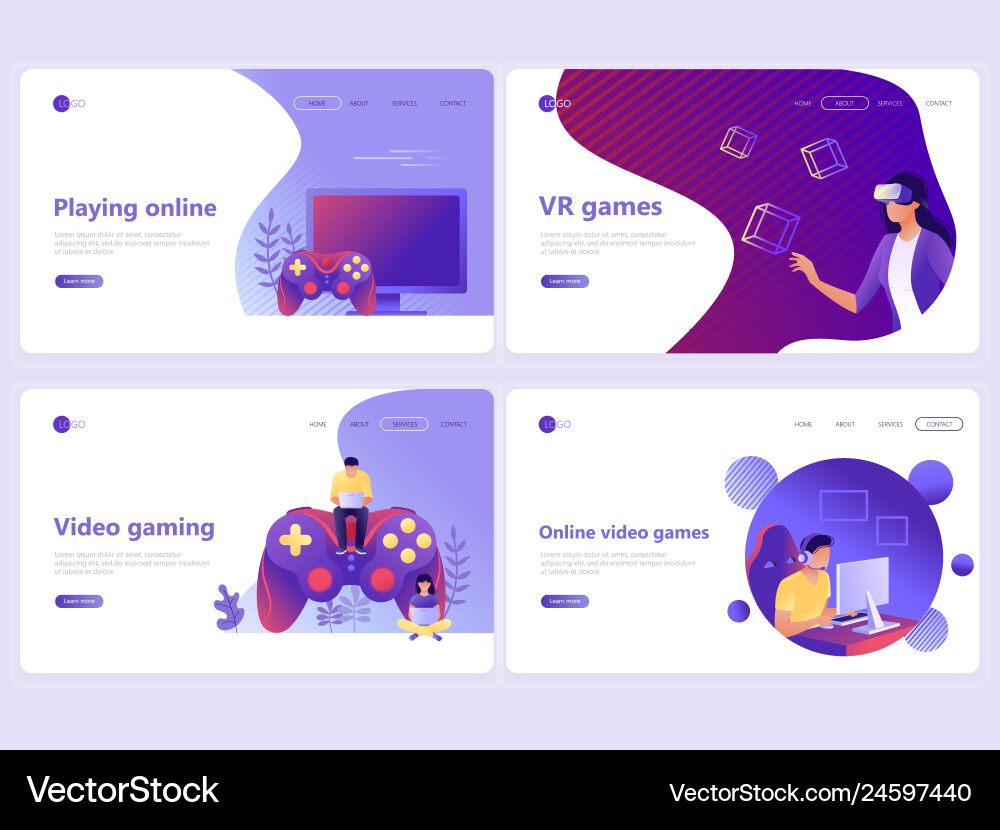 Video Gaming Landing Page Templates Royalty Free Vector
