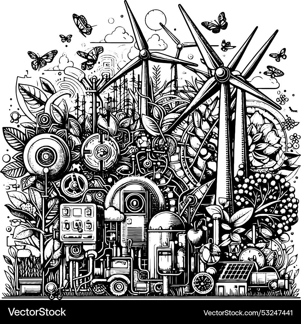 Black and white of a sustainable Royalty Free Vector Image