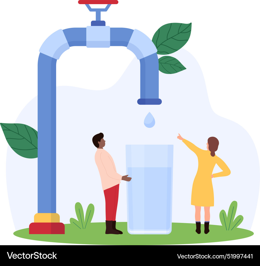 Clean drinking water consumption tiny people open Vector Image